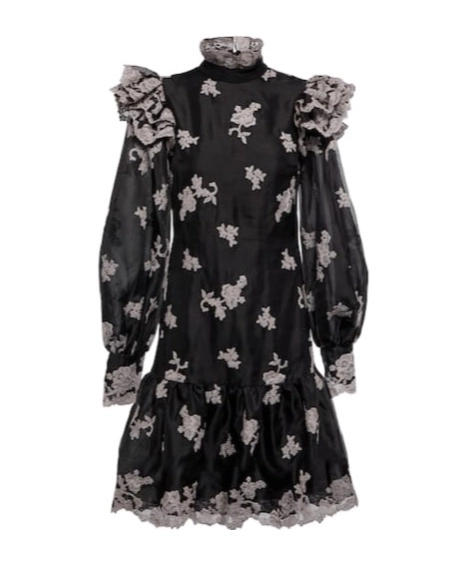 Erdem Nella Floral Embroidered Silk Minidress - Black