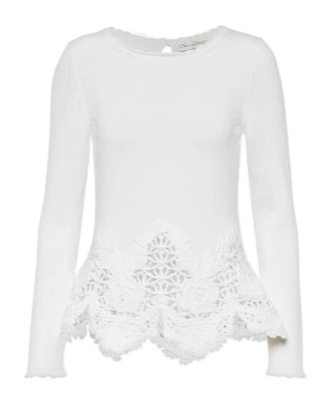 Oscar De La Renta Lace-trimmed Cotton Sweater - White