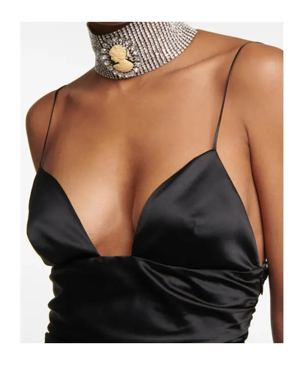 Alessandra Rich Embellished Silk-blend Satin Minidress