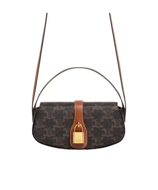 Celine Clutch On Strap Tabou In Triomphe Canvas And Calfskin - Tan