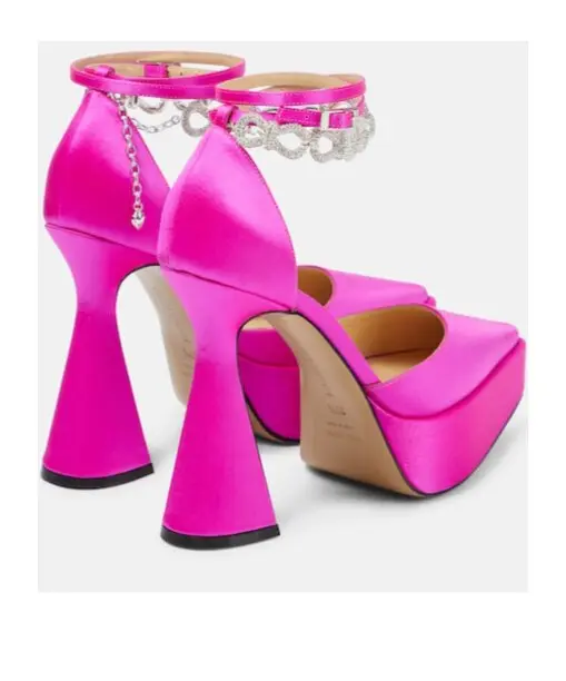MACHMACH Bow Chain Embellished Satin Platform Pumps