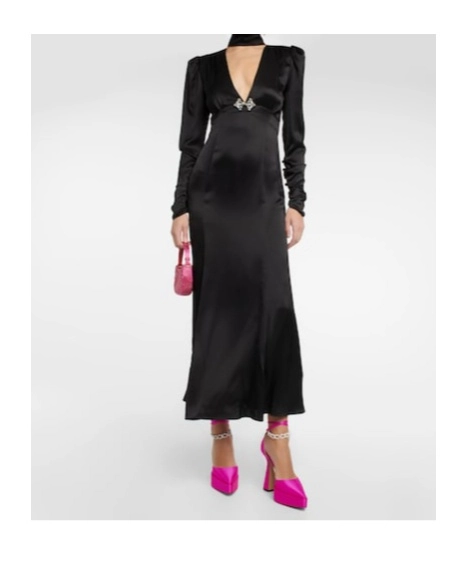 MACHMACH Bow Chain Embellished Satin Platform Pumps