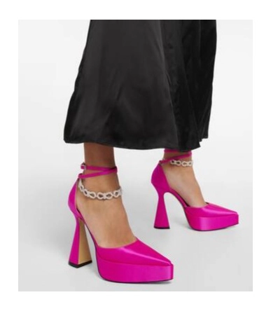 MACHMACH Bow Chain Embellished Satin Platform Pumps