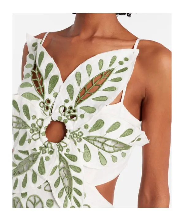 Farm Rio Layered Linen Maxi Dress With Floral Embroidery