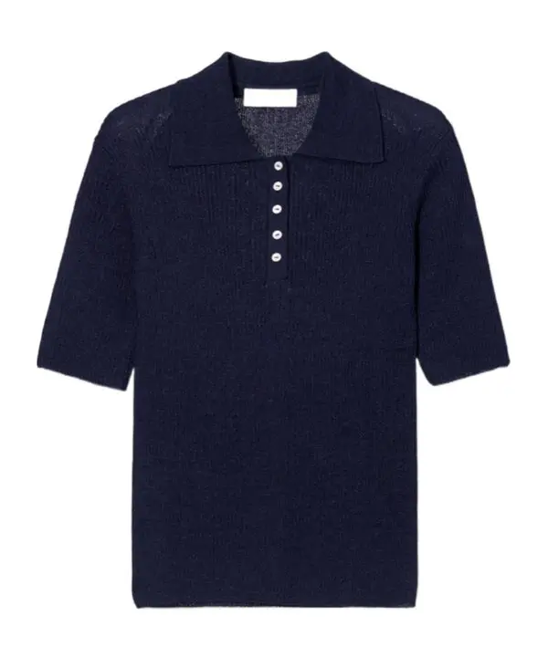 DUNST Short-sleeved Knit Polo Shirt - Navy Blue