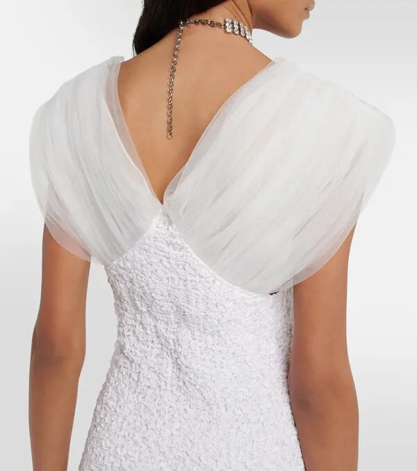 Alessandra Rich Textured Silk Minidress With Tulle Bodice And Rosette Detail