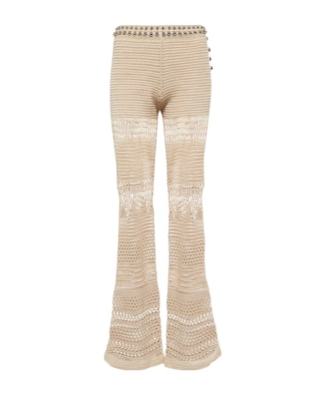Rabanne Embellished Crochet Cotton Flared Pants - Nude