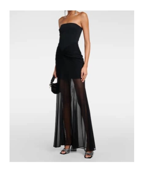 David Koma Tulle-trimmed Ruched Bustier Gown