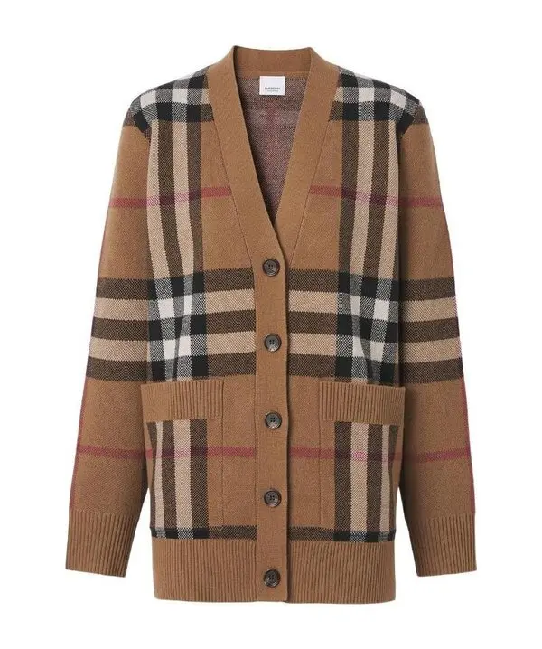 Burberry Checked Knitted Cardigan - Birch Brown