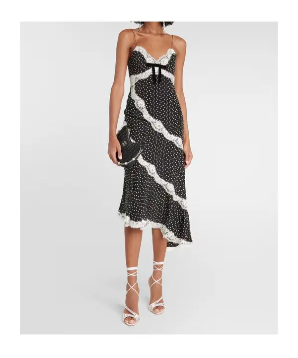 Alessandra Rich Lace-trimmed Polka Dot Silk Midi Dress