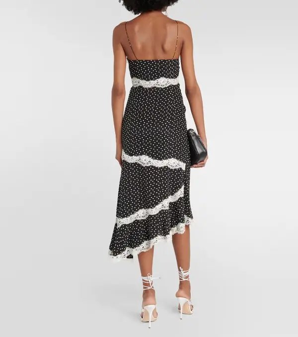 Alessandra Rich Lace-trimmed Polka Dot Silk Midi Dress