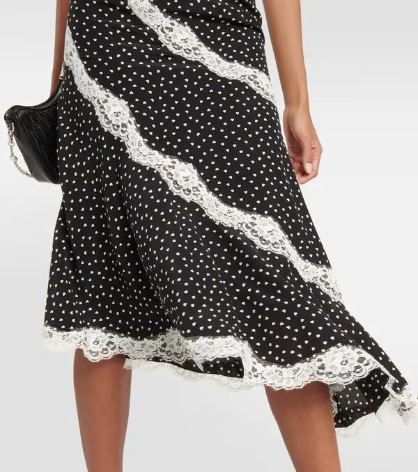 Alessandra Rich Lace-trimmed Polka Dot Silk Midi Dress