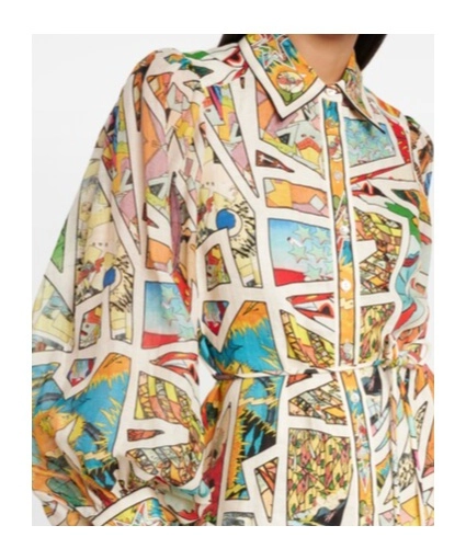 ALEMAIS Printed Shirt Dress With Front Tie