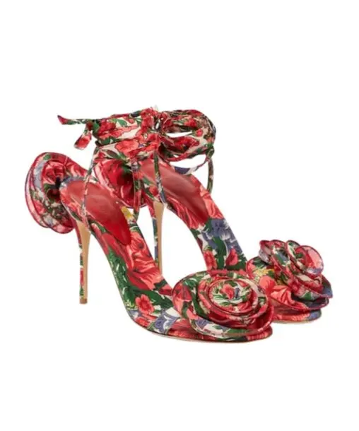 Magda Butrym Floral-appliqué Satin Slingback Sandals - Red