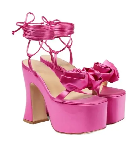 Magda Butrym Appliqué Satin Platform Sandals - Pink