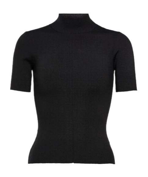 Oscar De La Renta Ribbed-knit Silk-blend Short-sleeve High-neck Top