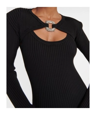 David Koma Embellished Ribbed-knit Gown