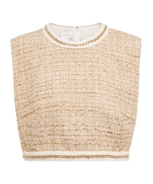 Giambattista Valli Embellished Tweed Crop Top - Nude