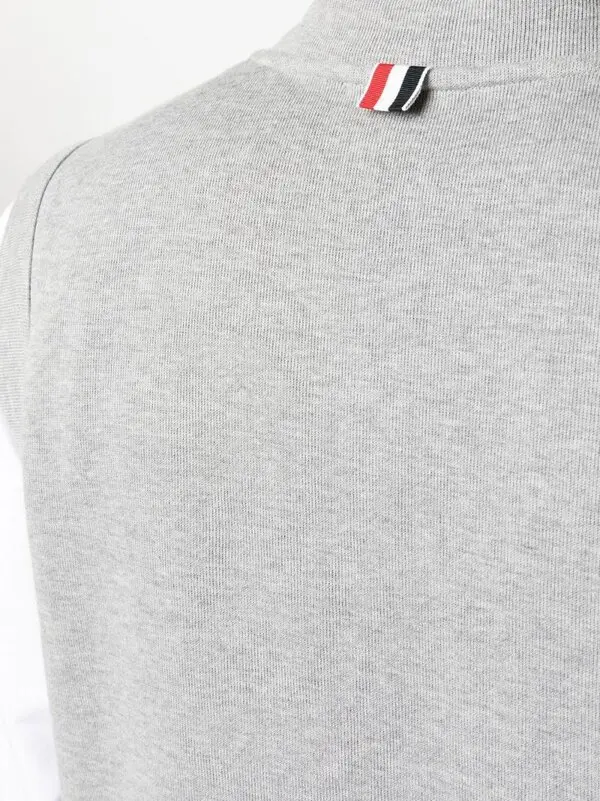 Thom Browne Grey Cotton Vest With Striped Pocket