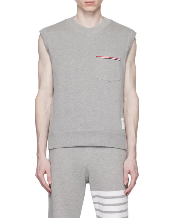 Thom Browne Grey Cotton Vest With Striped Pocket