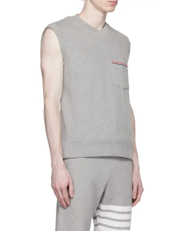 Thom Browne Grey Cotton Vest With Striped Pocket