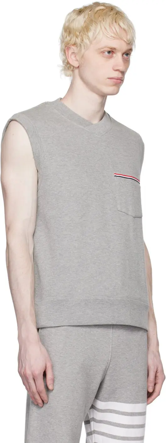 Thom Browne Grey Cotton Vest With Striped Pocket
