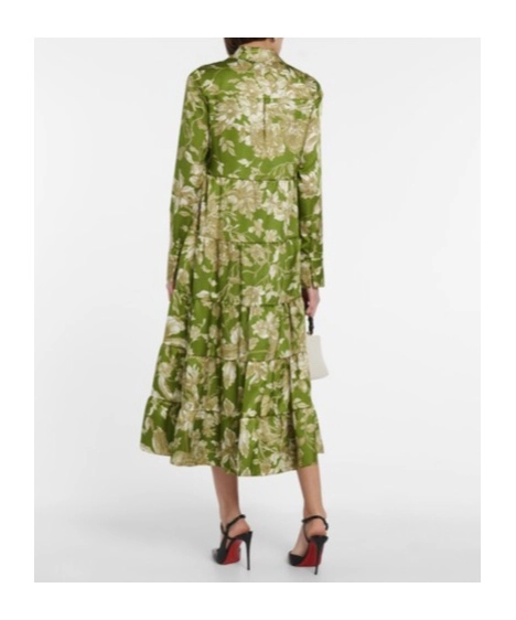 Erdem Palmira Floral Hammered Satin Midi Dress - Green