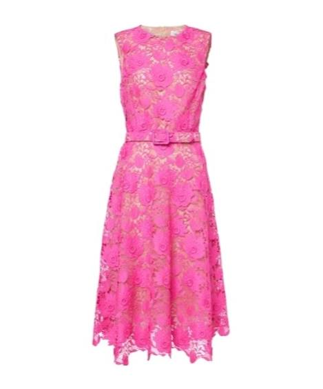 Oscar De La Renta Floral Lace Midi Dress - Pink