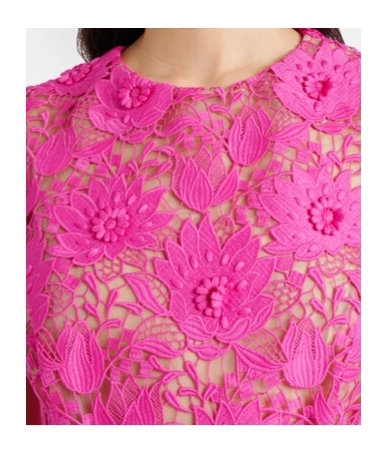 Oscar De La Renta Floral Lace Midi Dress With Belt - Pink