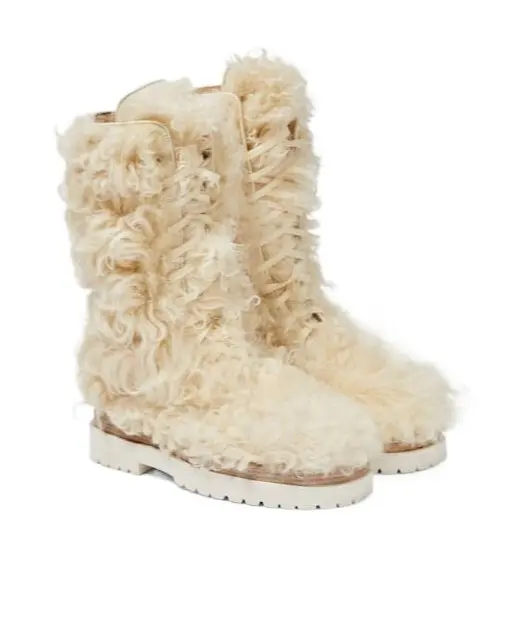 Magda Butrym Shearling Lace-up Boots - Nude