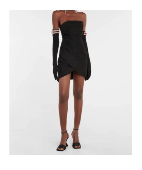 David Koma Sleeveless Ruched Moir Mini Dress With Embellished Gloves