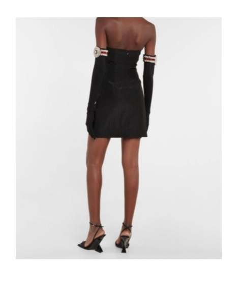 David Koma Sleeveless Ruched Moir Mini Dress With Embellished Gloves
