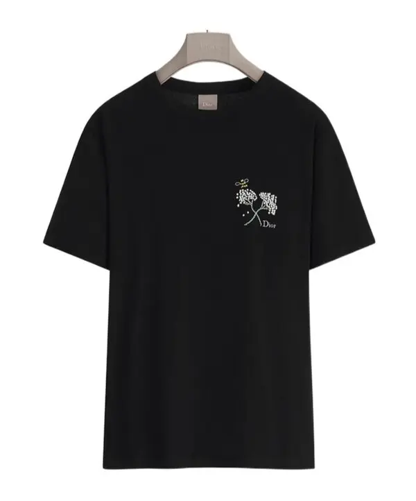 Dior T-shirt With Flower Bee Embroidery, Relaxed Fit - Black