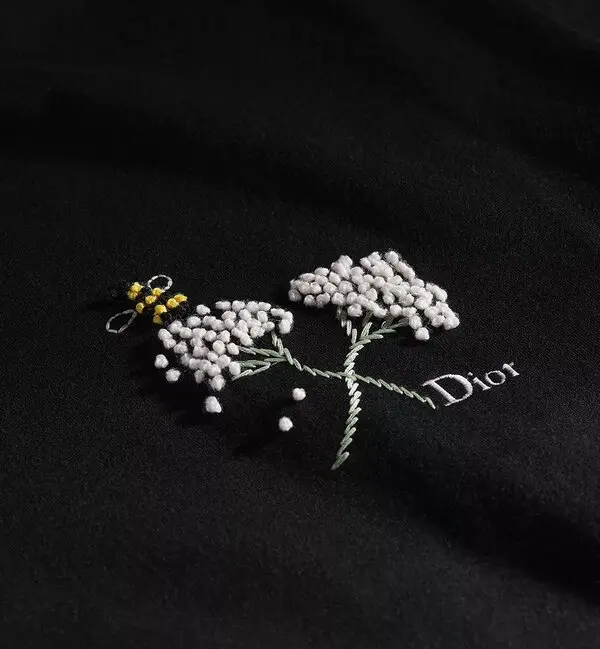 Dior T-shirt With Flower Bee Embroidery, Relaxed Fit - Black