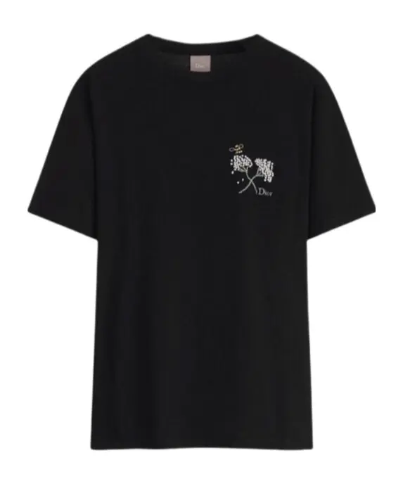 Dior T-shirt With Flower Bee Embroidery, Relaxed Fit - Black