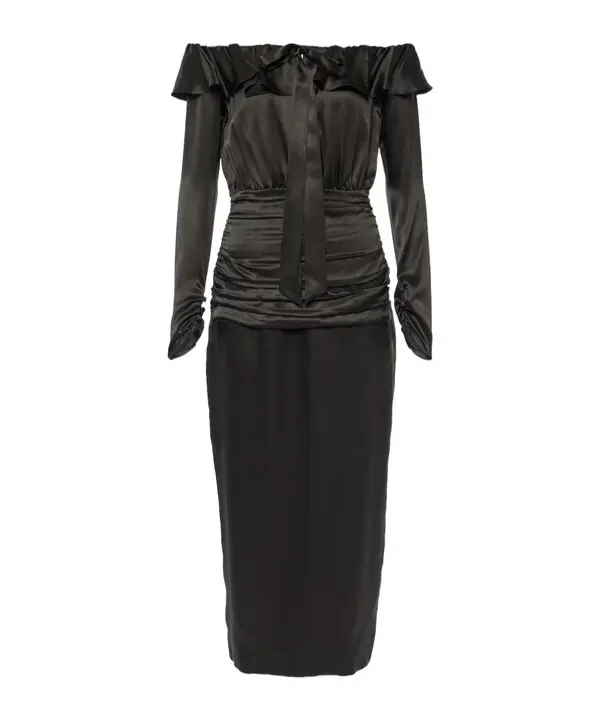 Alessandra Rich Off-shoulder Silk Midi Dress