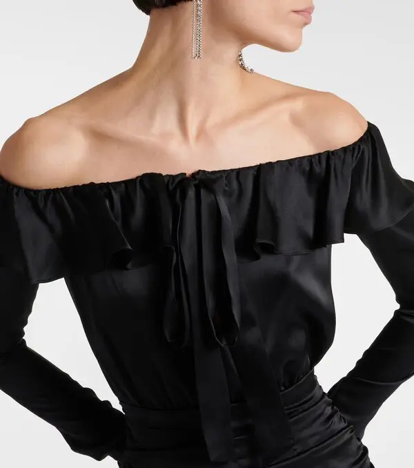 Alessandra Rich Off-shoulder Silk Midi Dress
