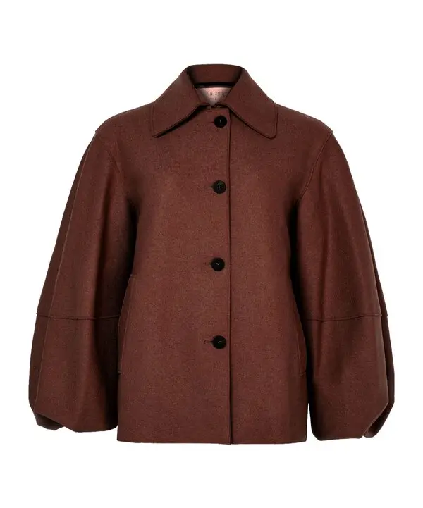 Harris Wharf London Puff-sleeved Pressed Wool Jacket - Red