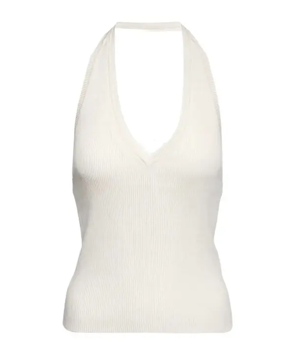 NILI LOTAN Ivey Ribbed Knit Backless Silk Top - White