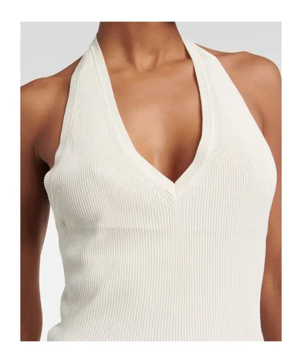 NILI LOTAN Ivey Ribbed Knit Backless Silk Top