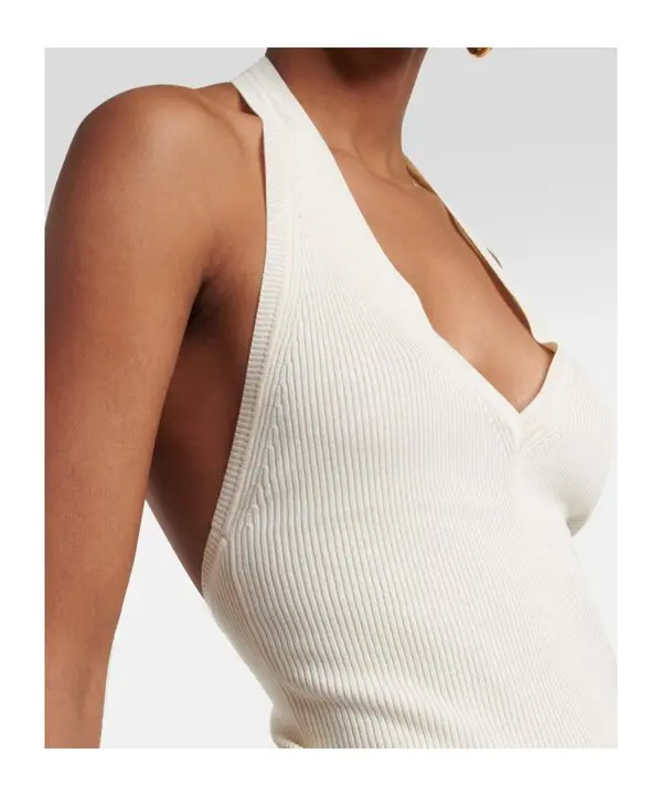 NILI LOTAN Ivey Ribbed Knit Backless Silk Top