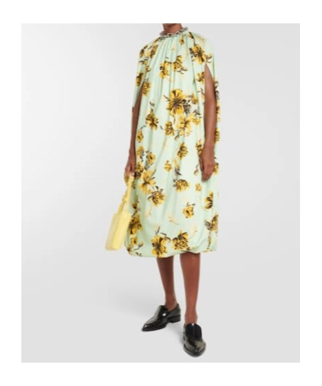 JIL SANDER Floral Caped Midi Dress