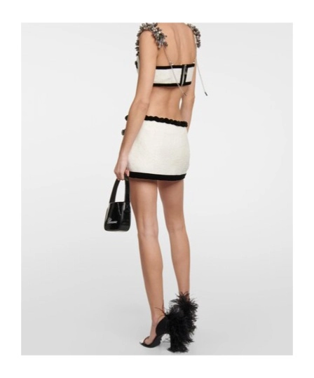 AREA Heart Embellished Bouclé Crop Top