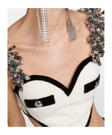 AREA Heart Embellished Bouclé Crop Top