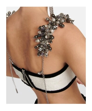 AREA Heart Embellished Bouclé Crop Top
