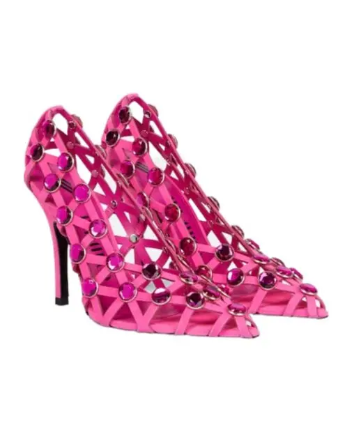 Attico Grid Crystal-embellished Suede High-heeled Sandals
