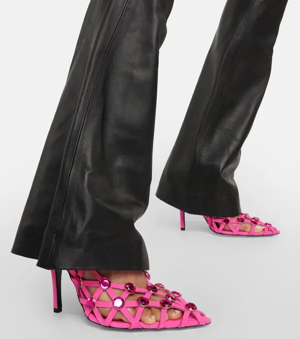 Attico Grid Crystal-embellished Suede High-heeled Sandals