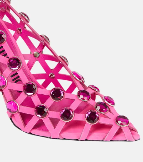 Attico Grid Crystal-embellished Suede High-heeled Sandals