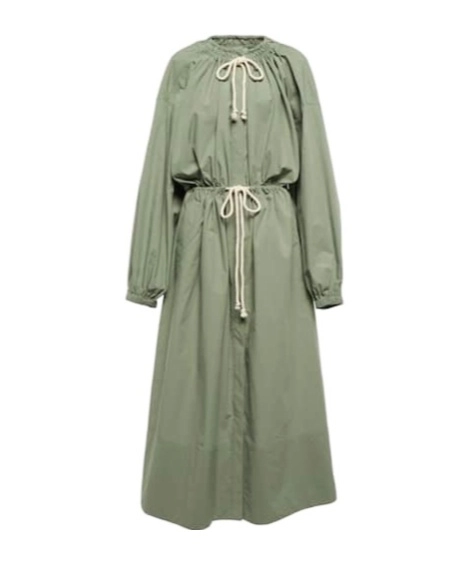 JIL SANDER Drawstring Cotton Poplin Midi Dress - Green