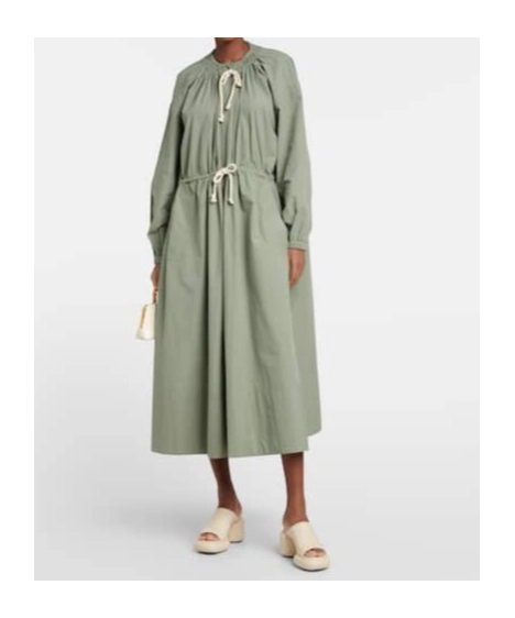JIL SANDER Drawstring Cotton Poplin Midi Dress